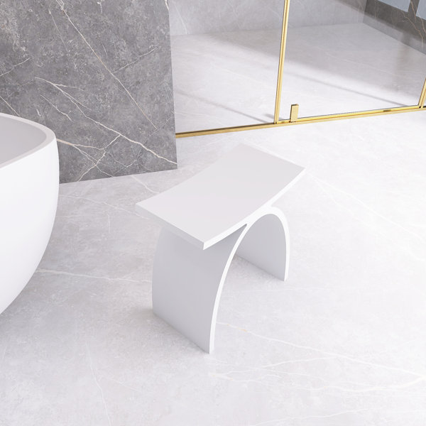 HIGEINE Solid Surface Shower Stool Freestanding Bathroom Stool Matte White | Wayfair